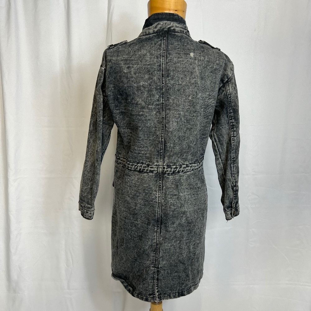 Gray Acid Washed Denim Zip Up Trench Coat Jacket - Gem